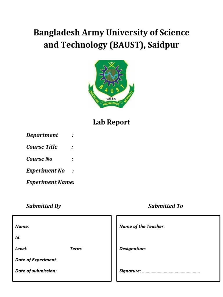 Sample Lab Report Cover Page Lab Report Format Cary Academy
