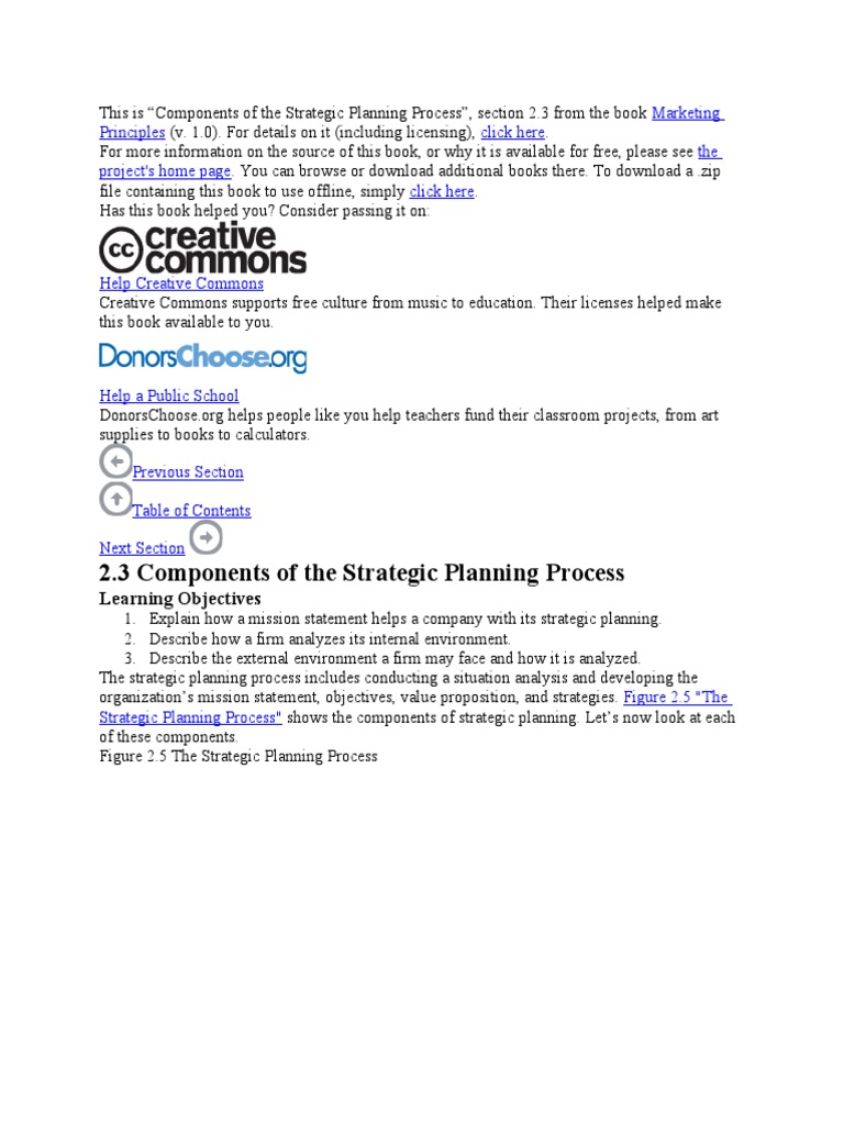 Components of The Strategic Planning Process | PDF | Swot Analysis ...