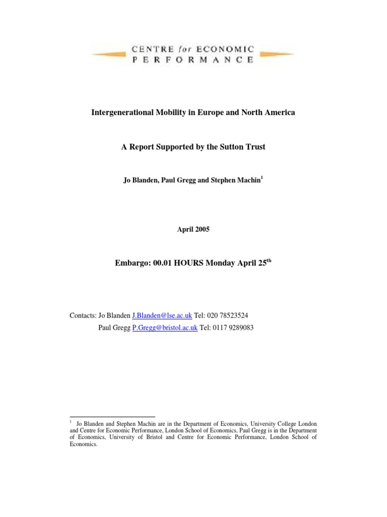 Inter Generational Mobility | PDF | Social Mobility | Economic Inequality