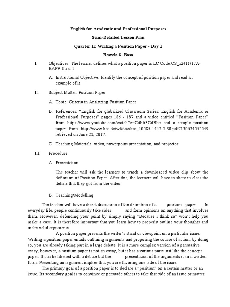 Lesson Plan Week 11 14 Writing Position Papers | PDF | Kyoto Protocol ...