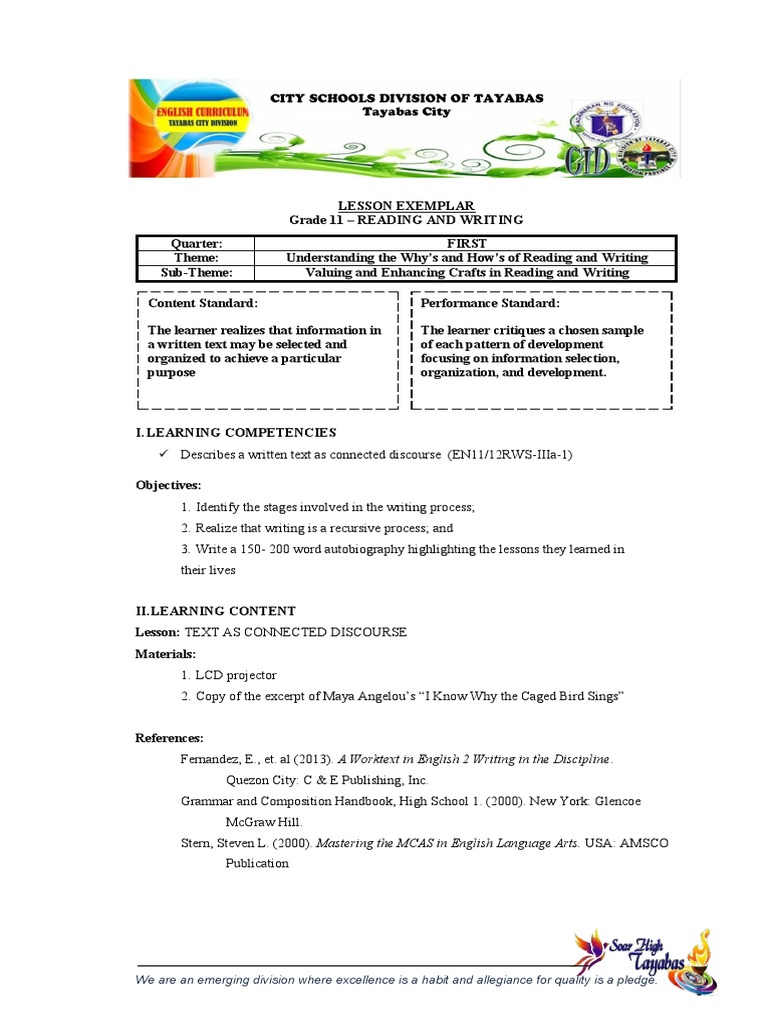 Lesson Exemplar Grade 11 Reading and Writing Edited | PDF | Economic ...