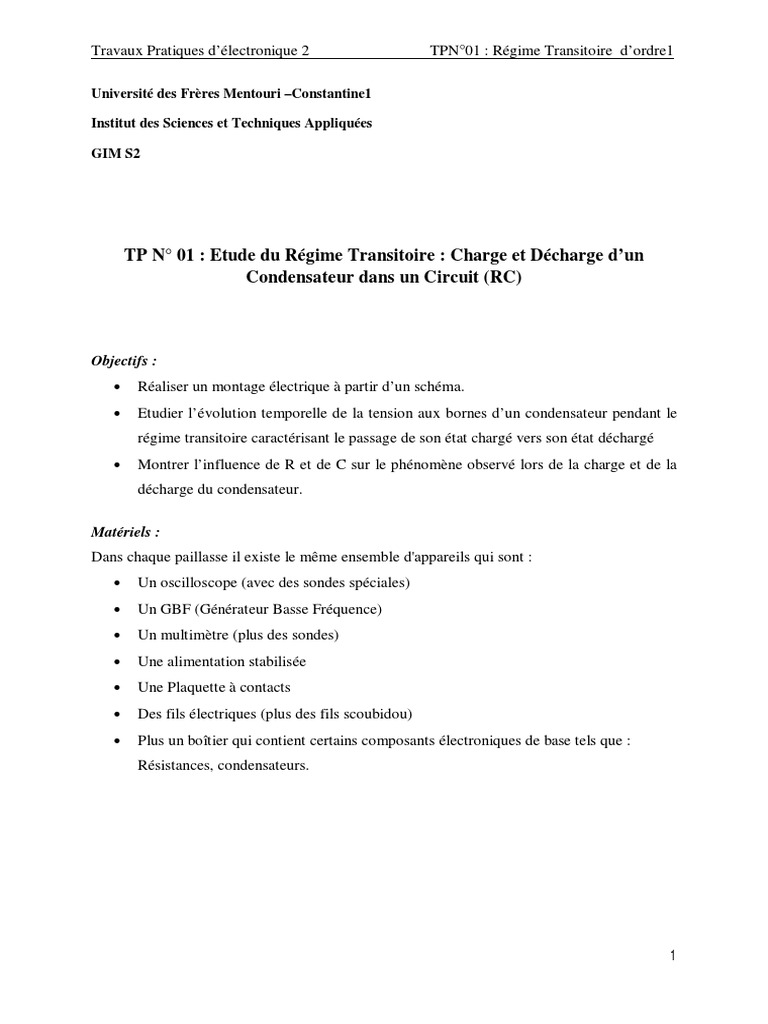 Étude du Régime Transitoire RC | PDF | Transistor bipolaire | Redresseur