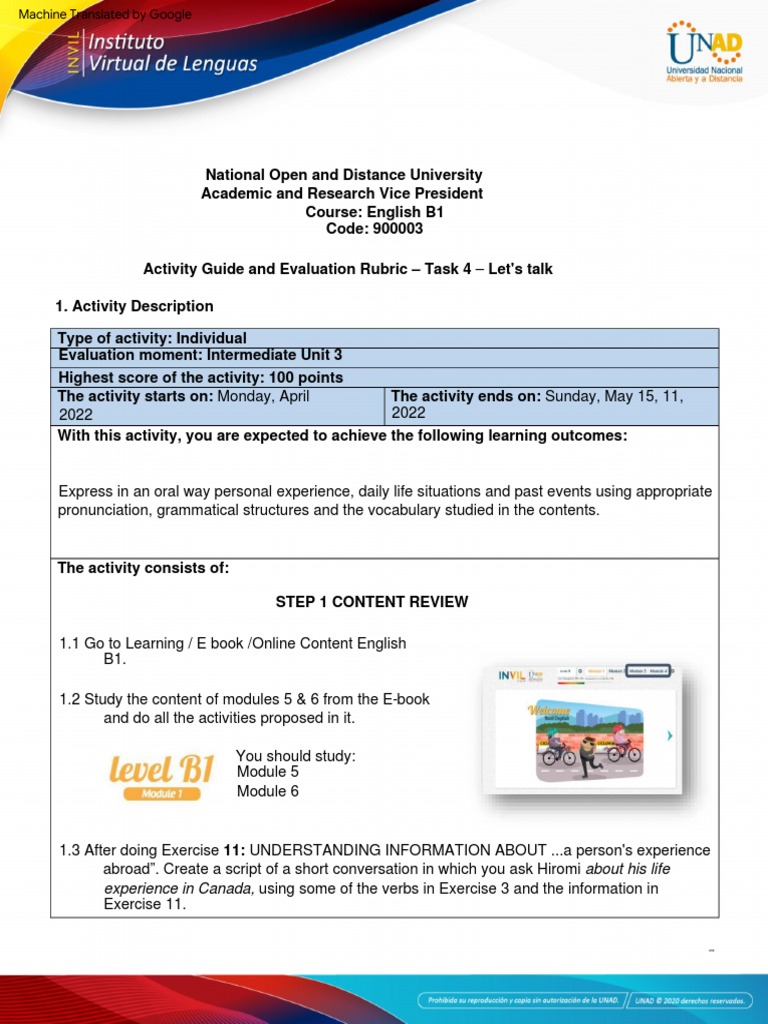 Activities Guide and Evaluation Rubric - Unit 3 - Task 4 - Lets Talk ...