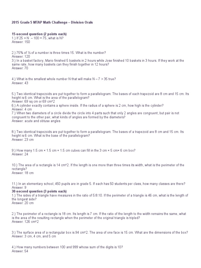 2015 Grade 5 MTAP Math Challenge - Division Orals 15-Second Question (2 ...