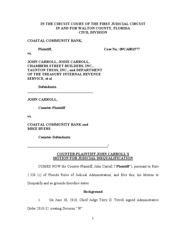 Motion For Judicial Disqualification | Summary Judgment | Summons