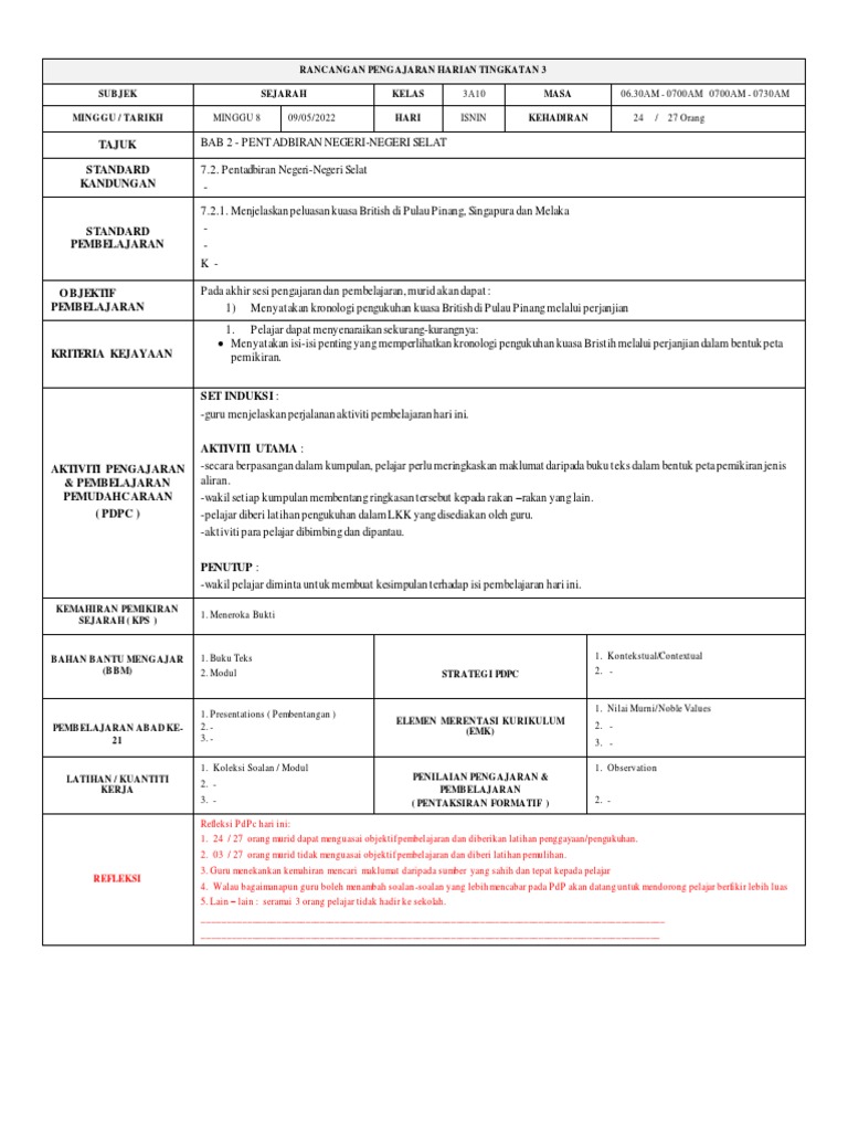 RPH Sejarah Tingkatan 3 | PDF