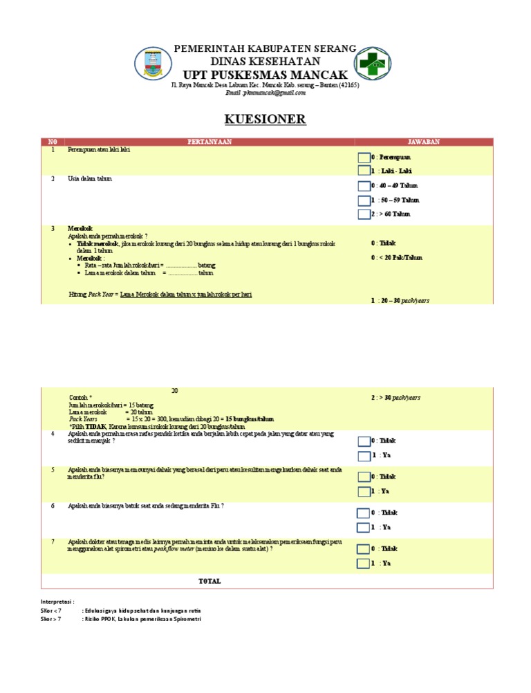 Kuesioner Kesehatan Paru untuk Pencegahan dan Deteksi Dini Penyakit Paru Obstruktif Kronis | PDF