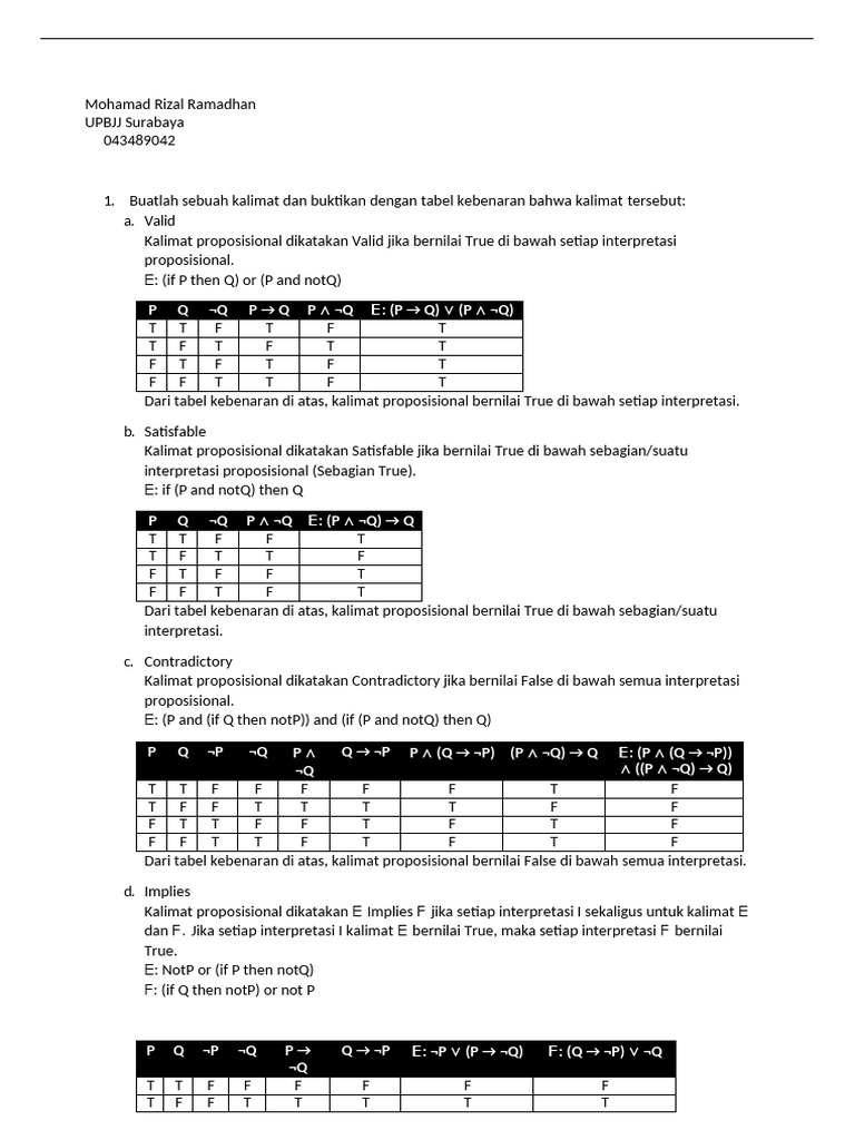 Logika Informatika Tugas 1 | PDF