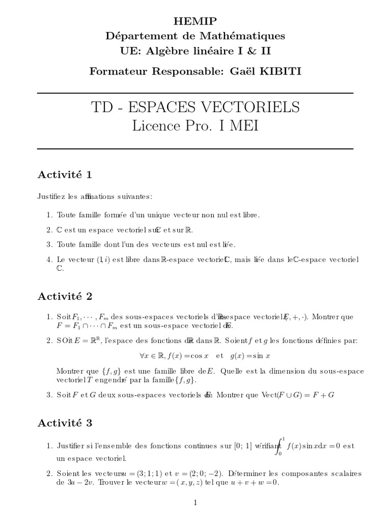 Tutorial Alg Lin 1&2 Mei Hemip | PDF | Espace vectoriel | Physique