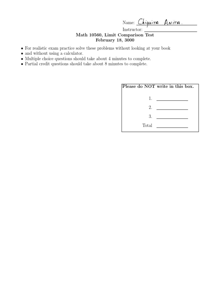 Limit Comparison Test Solutions | PDF | Mathematics | Mathematical Analysis