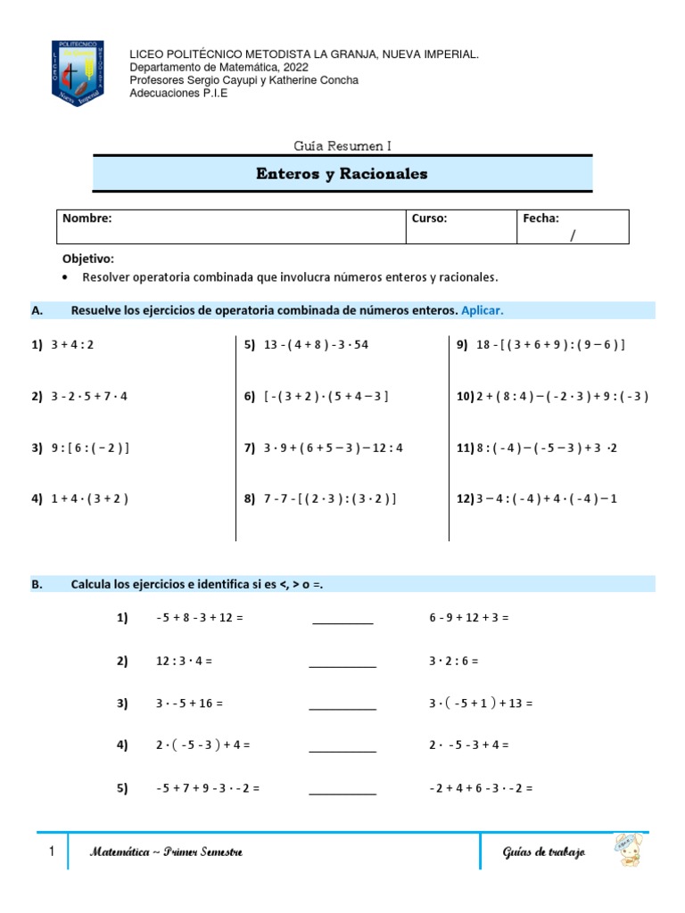 Matematica - Racionales - Guia Operatoria | PDF | Conceptos matemáticos ...