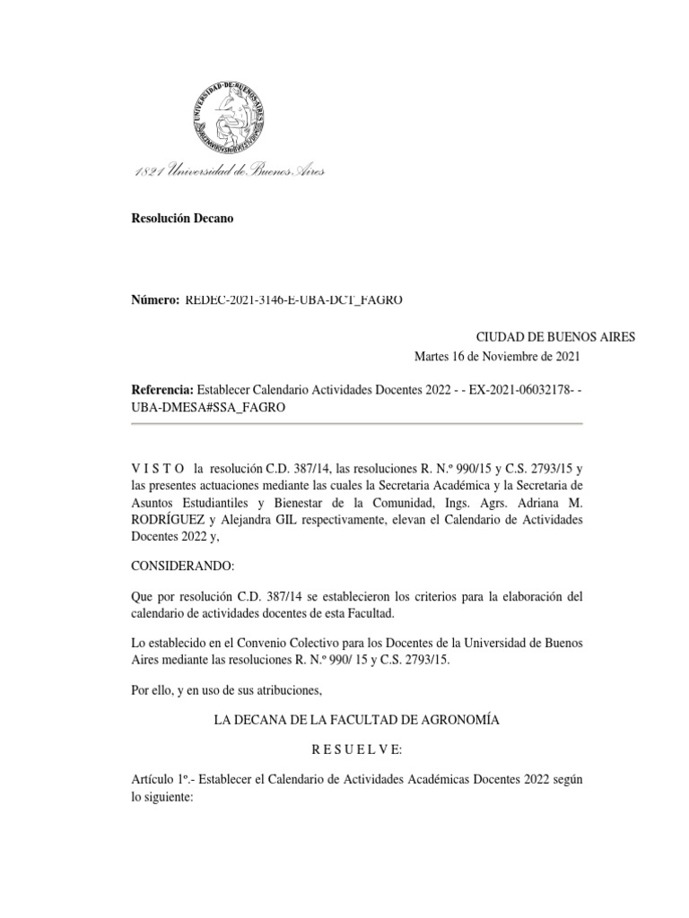 Acto 2021 06135846 Uba DCT - Fagro - Calendario - 2022 | PDF