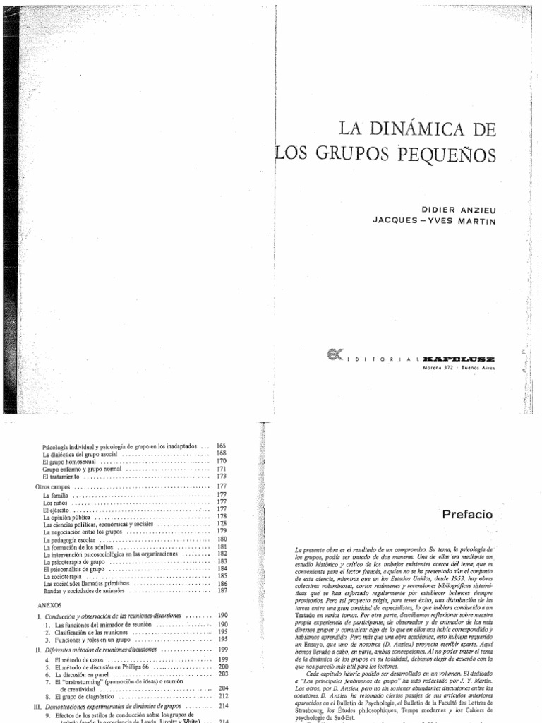 Anzieu - La Dinámica de Los Grupos Pequeños | PDF