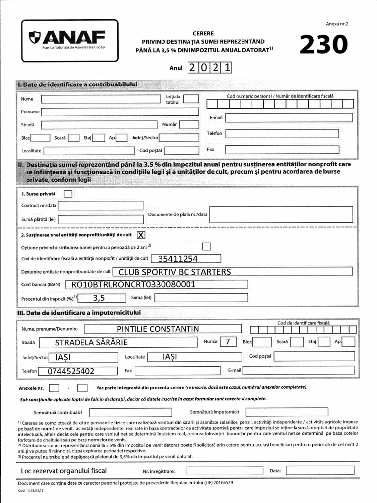 Formular 230 - 2022 | PDF