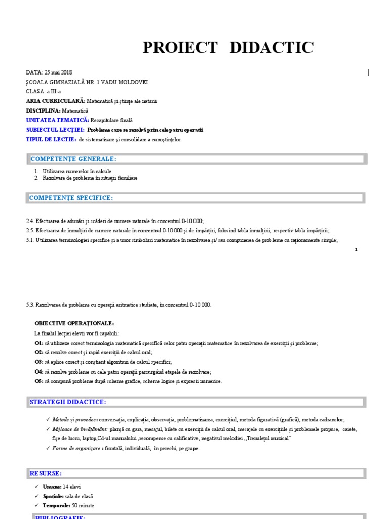 21 Proiect Didactic Matematica | PDF