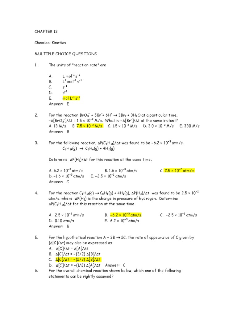 Chemistry Kinetics Quiz | PDF | Activation Energy | Reaction Rate