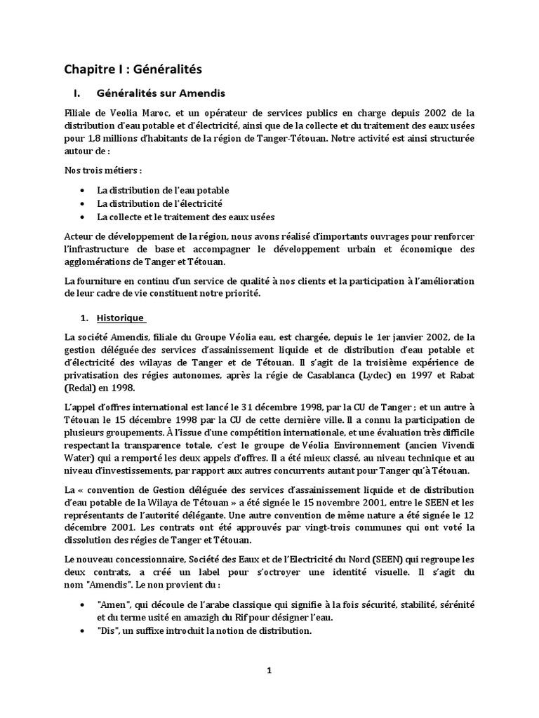 Amendis : Services d'eau et électricité au Maroc | PDF | Eaux usées ...