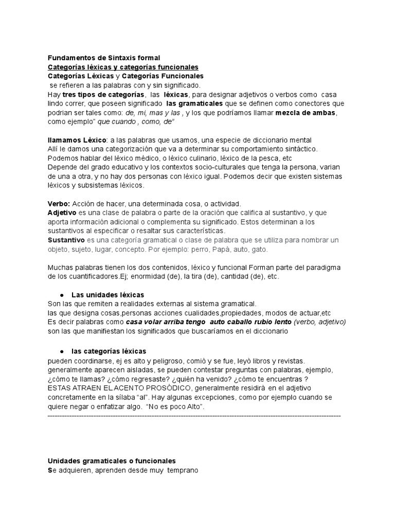 Categorías Léxicas y Categorías Funcionales | PDF | Palabra | Verbo