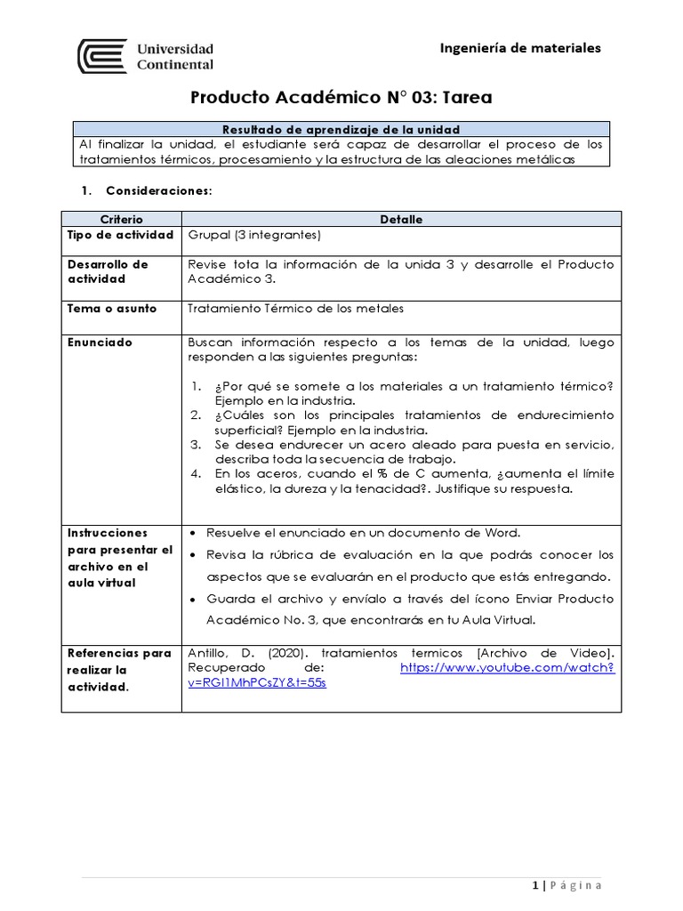 Pa3 Tarea 2022-10 | PDF | Tratamiento a base de calor | Rúbrica (Académica)