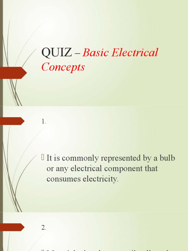 QUIZ - Basic Electrical Concepts - FINAL | PDF