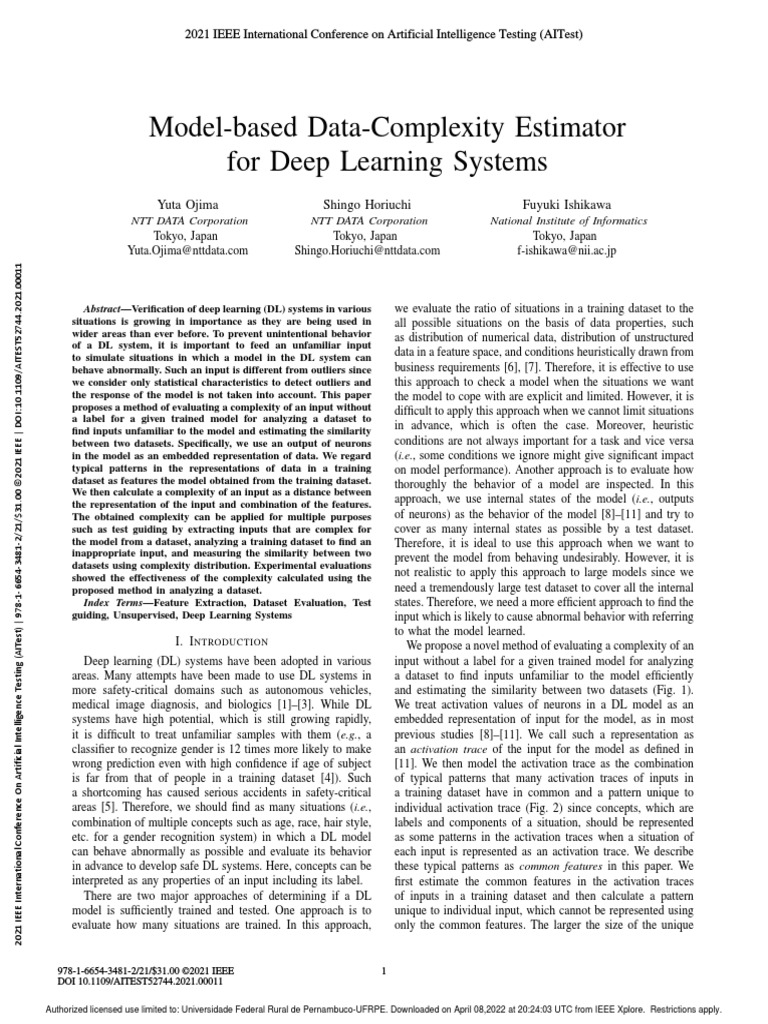 Model-Based Data-Complexity Estimator For Deep Learning Systems | PDF ...