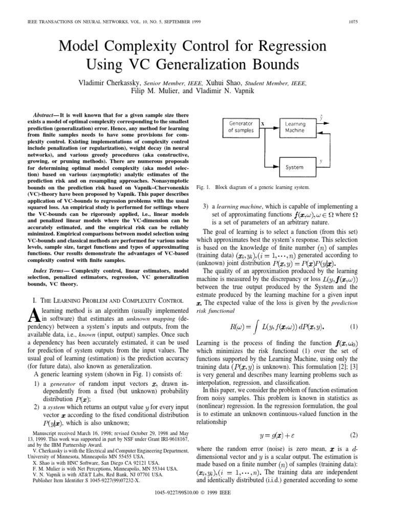 Model Complexity Control For Regression Using VC Generalization Bounds ...