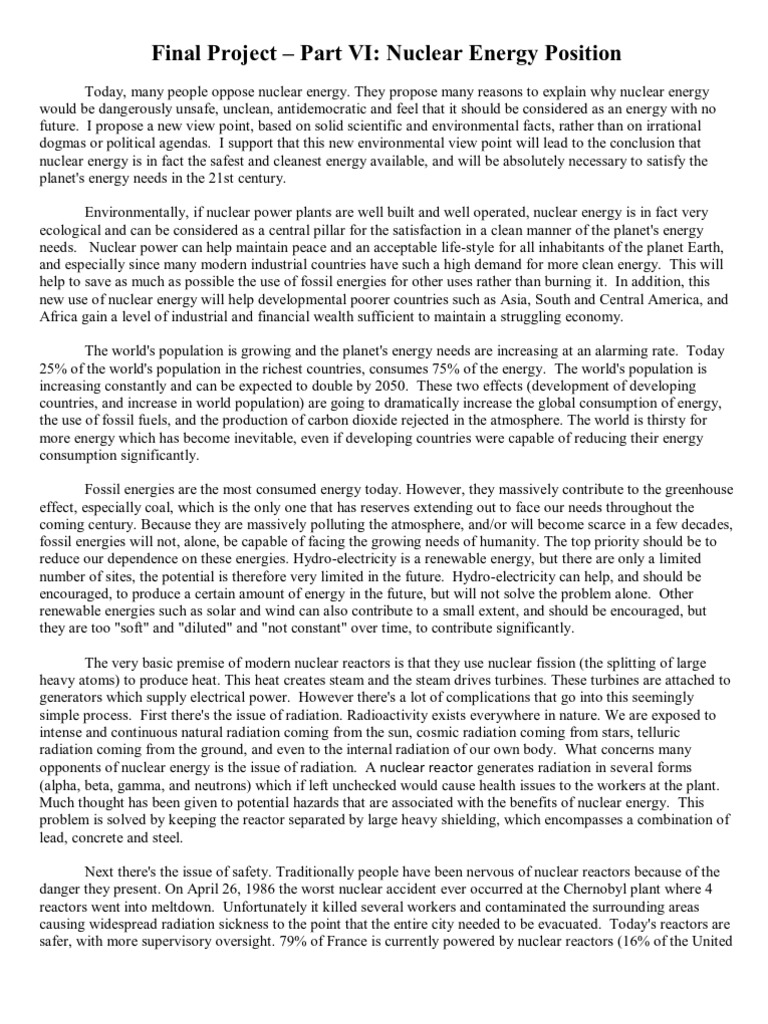 Final Project Nuclear Energy Position Paper | PDF | Nuclear Power ...