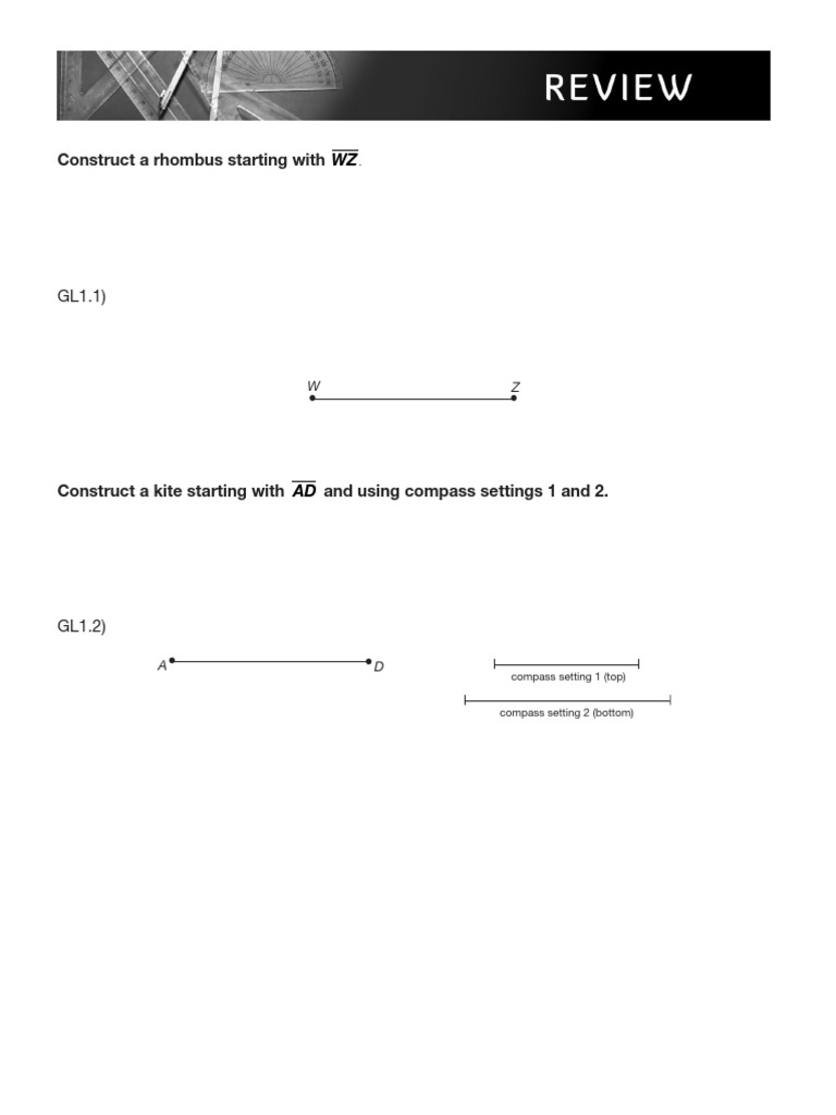 Construct A Rhombus Starting With: Compass Setting 1 (Top) Compass ...
