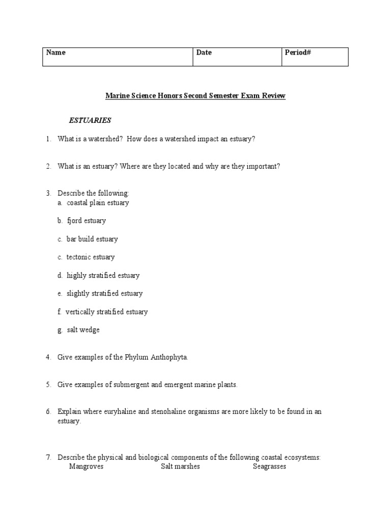 Estuarine Ecosystems Study Guide | PDF | Estuary | Plankton