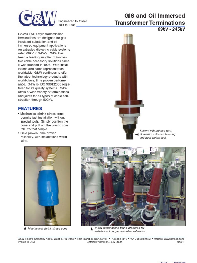 GIS and Oil Immersed Transformer Terminations: Features | PDF | Cable ...