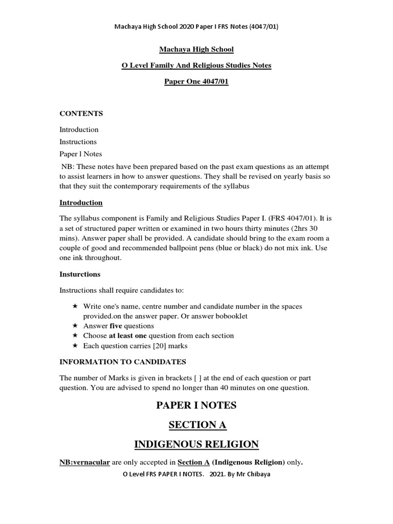 2021 FRS O Level Notes 4047 P1 | PDF | Eucharist | Baptism