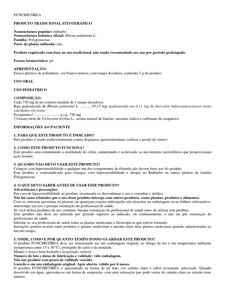 Bula Funchicorea | PDF | Farmacêutico