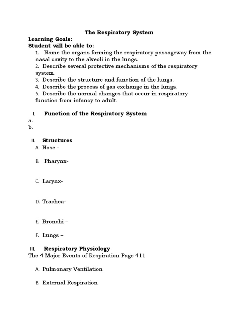 The Respiratory System Notes 2020 | PDF | Science & Mathematics
