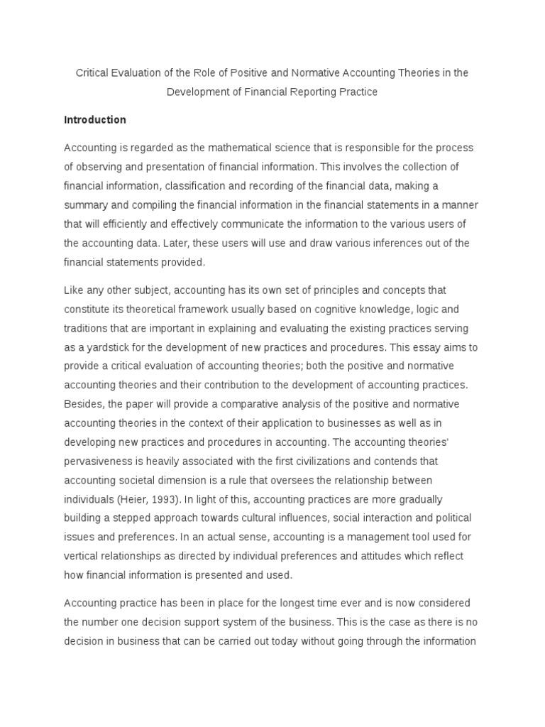 Positive And Normative Theories Final Edited Pdf Theory Accounting