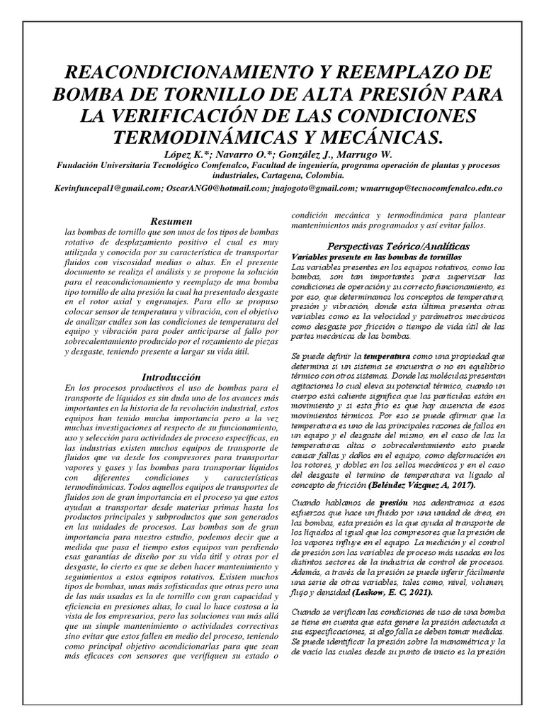 Estudio Caso Bomba Tornillo Terminado | PDF | Sensor | Engranaje