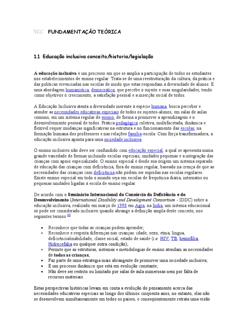 TCC FUNDAMENTAÇÂO TEÒRICA | Inclusão (Educação) | Educação especial TCC FUNDAMENTAÇÂO TEÒRICA | Inclusão (Educação) | Educação especial