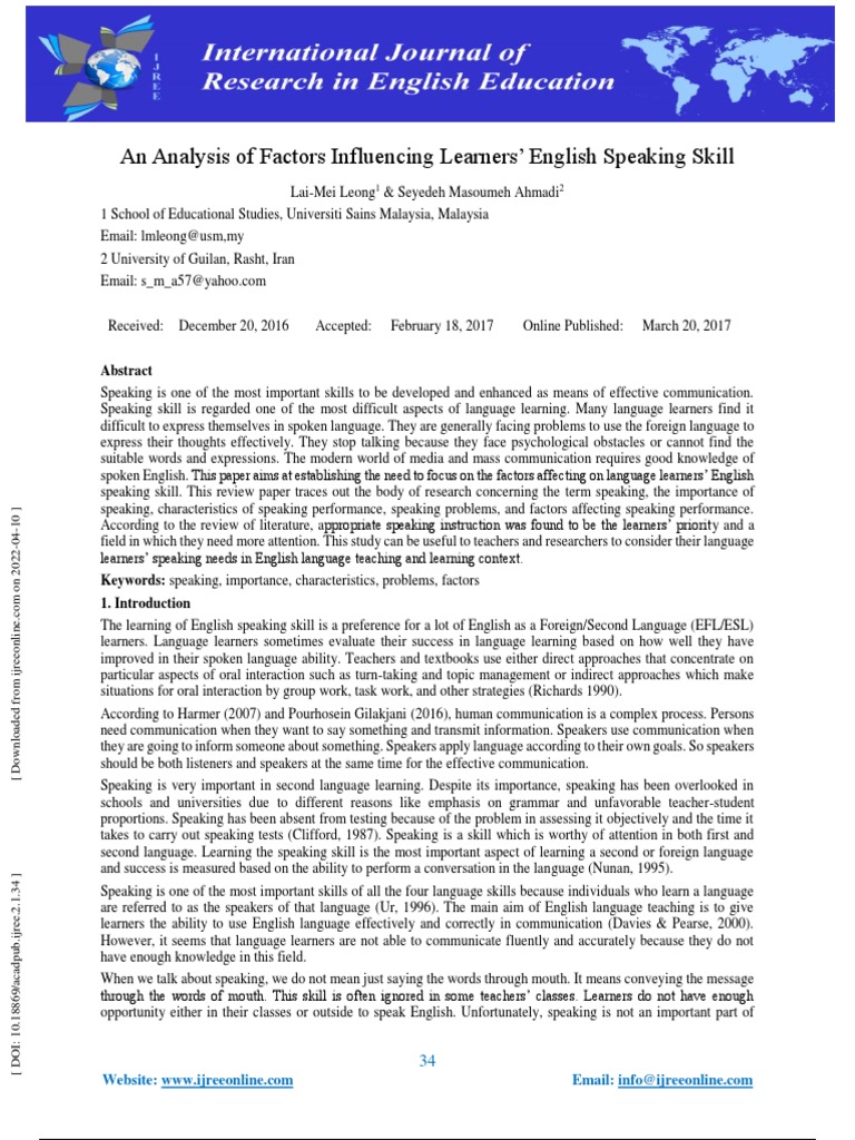 An Analysis of Factors Influencing Learners' English Speaking Skill ...