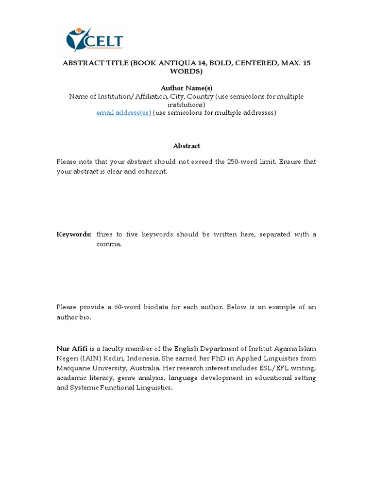 Abstract Title (Book Antiqua 14, Bold, Centered, Max. 15 Words) | PDF ...