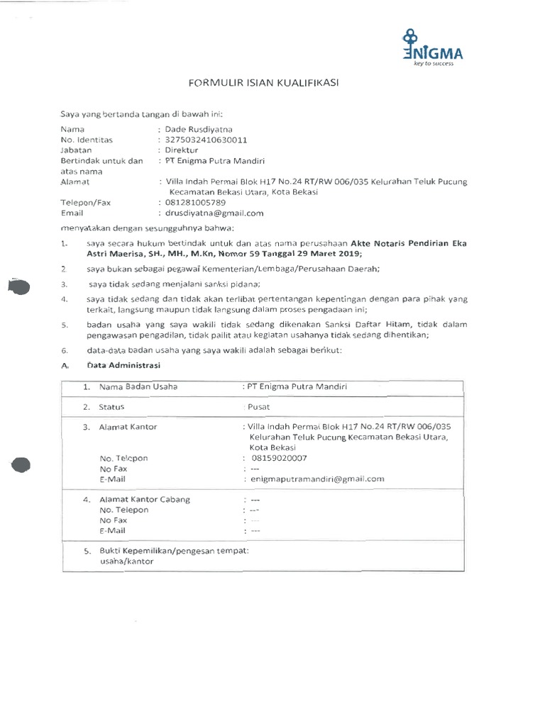 Formulir Isian Kualifikasi Pdf