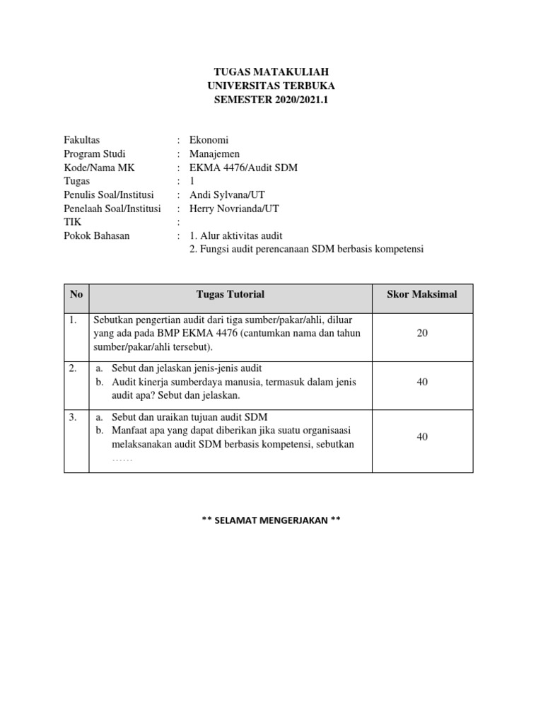 Tugas Tutorial 1 Audit SDM | PDF | Karier & Perkembangan | Bisnis