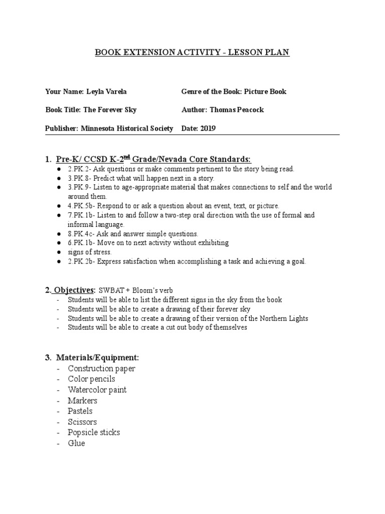 The Forever Sky Lesson Plan | PDF | Drawing | Cognition