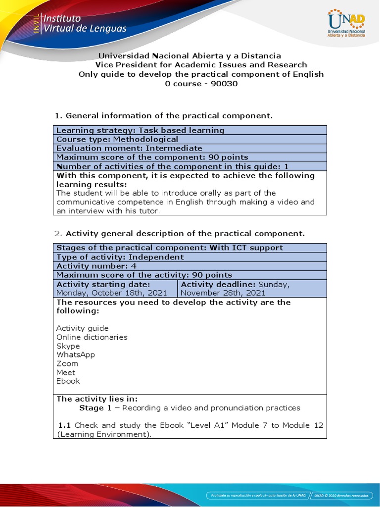 Activities Guide and Evaluation Rubric Unit 1 - Task 4 - Speaking Production | PDF | Fluency ...
