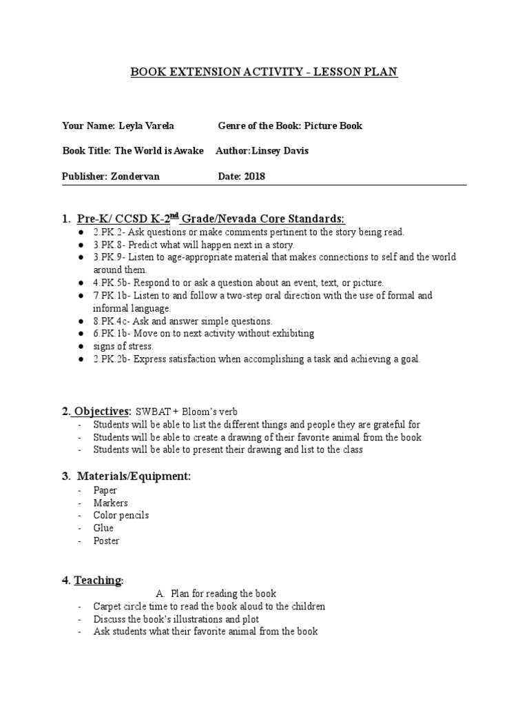 Book Extension Activity - Lesson Plan | PDF | Wellness