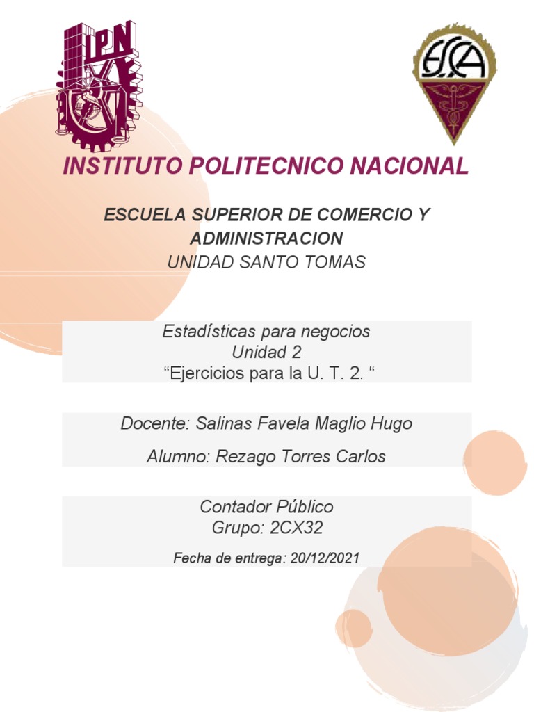 U2 Act3 Ejercicios para La U. T. 2. Rezago Torres Carlos | PDF