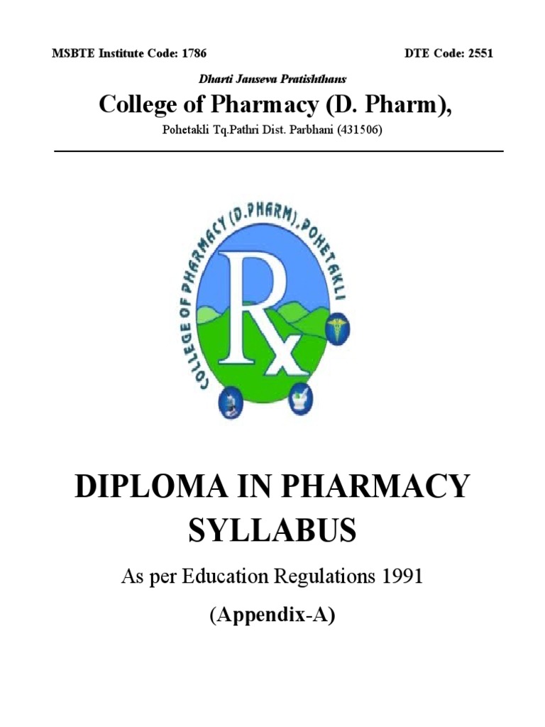Diploma in Pharmacy Syllabus: College of Pharmacy (D. Pharm) | Download ...