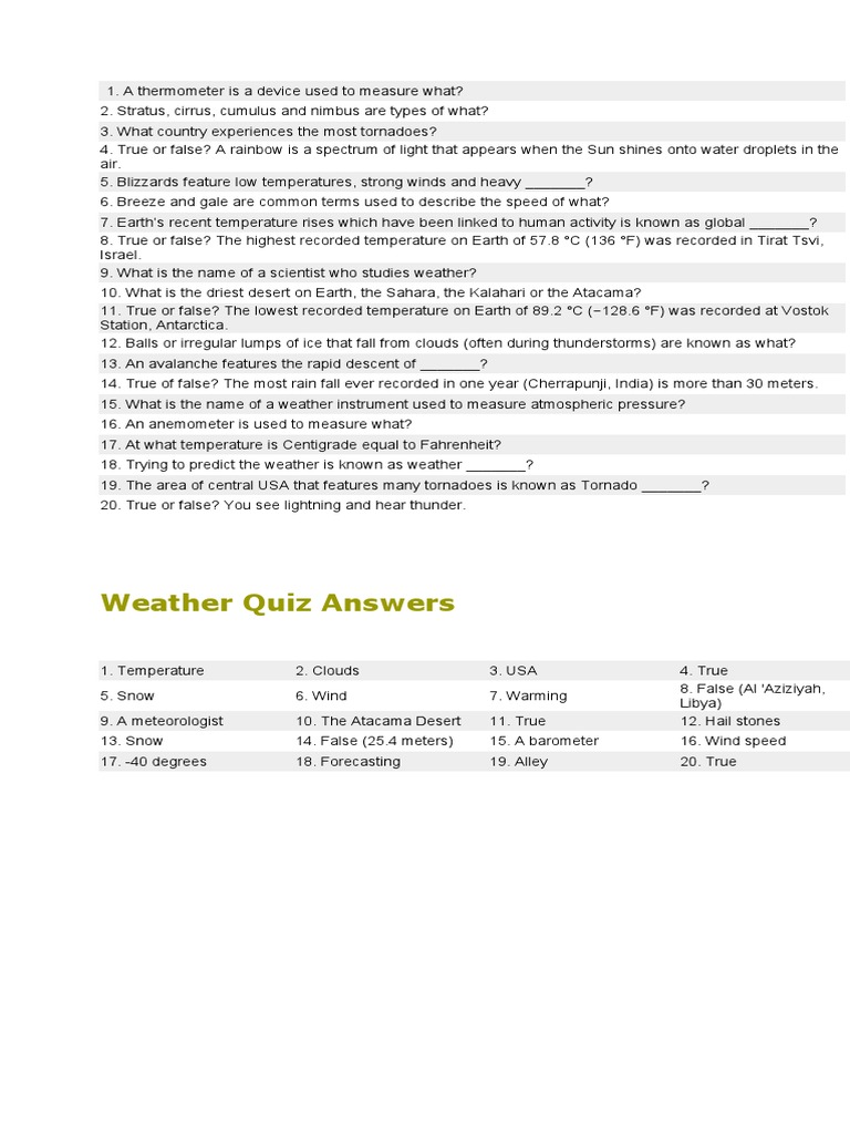 6 Weather Quiz | PDF | Science & Mathematics
