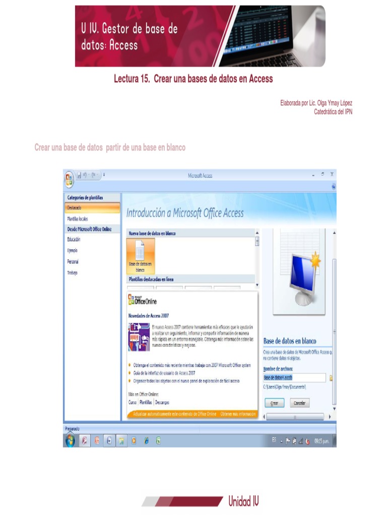 Lectura 15S5 Crear Una Base de Datos en Access | PDF | Bases de datos | Archivo de computadora