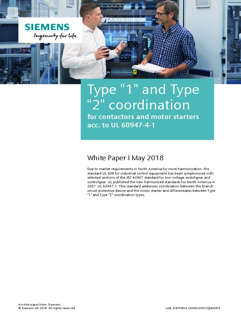 Type "1" and Type "2" Coordination: For Contactors and Motor Starters ...