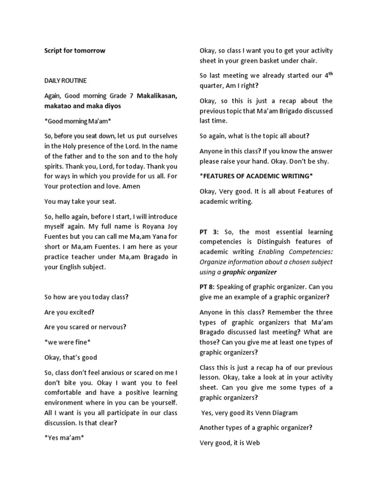 Script For Tomorrow English | PDF | Concept | Linguistics