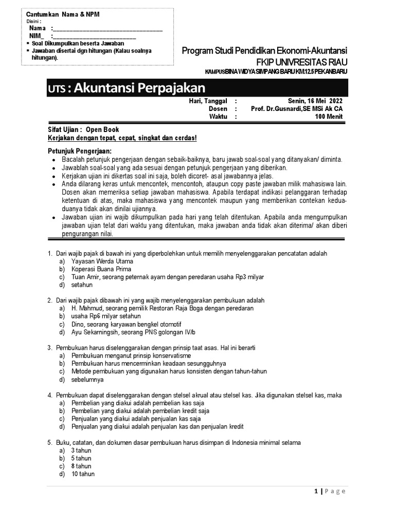 SOAL UTS AKUNTANSI PERPAJAKAN | PDF